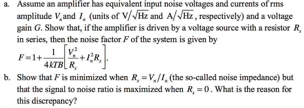 Assume an amplifier has equivalent input noise | Chegg.com