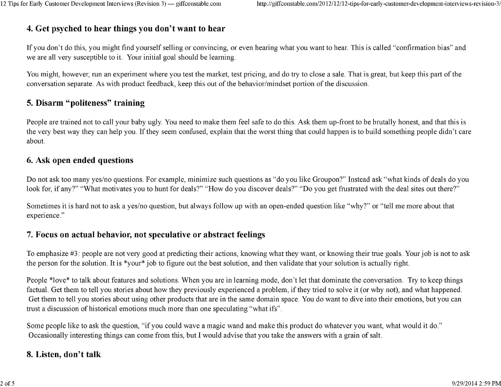 Solved 12 Tips for Early Customer Development Interviews | Chegg.com