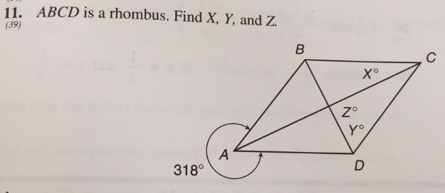 Solved ABCD is a rhombus. Find X, Y, and Z. | Chegg.com
