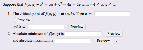 Solved Suppose that f(x, y) = x^2 - xy + y^2 - 4x + 4y with | Chegg.com