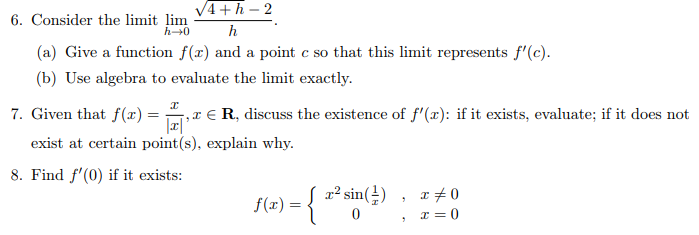 Solved 4+h-2 6. Consider the limit lim h→0 (a) Give a | Chegg.com