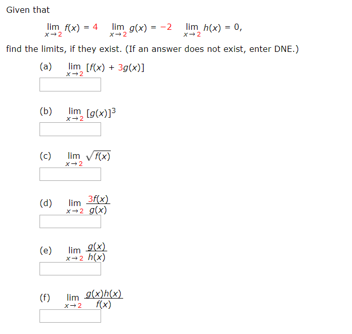 Solved Given that lim,fx) (a) lim [flx)+3g(x)] (b) xm | Chegg.com