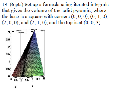 Solved 13. (6 pts) Set up a formula using iterated integrals | Chegg.com