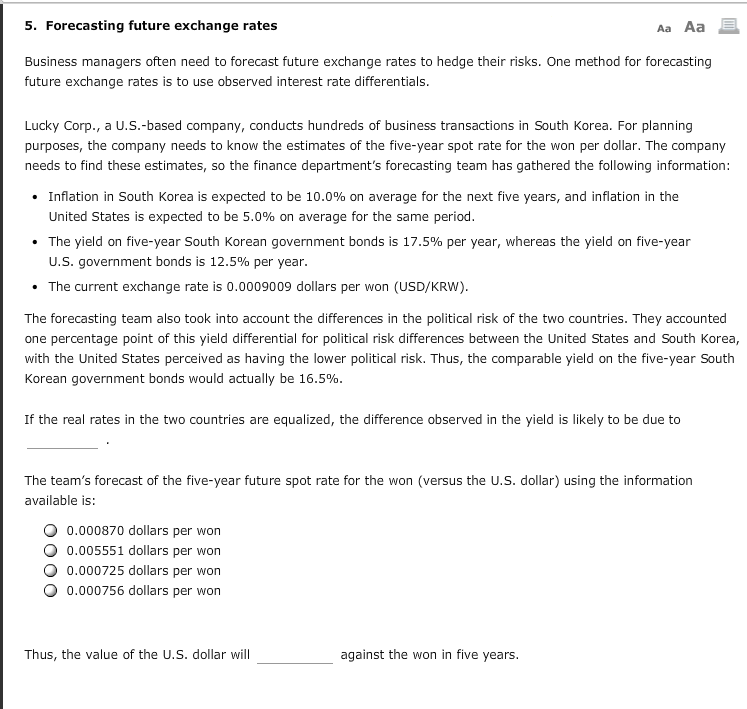 Solved 5. Forecasting future exchange rates Business | Chegg.com