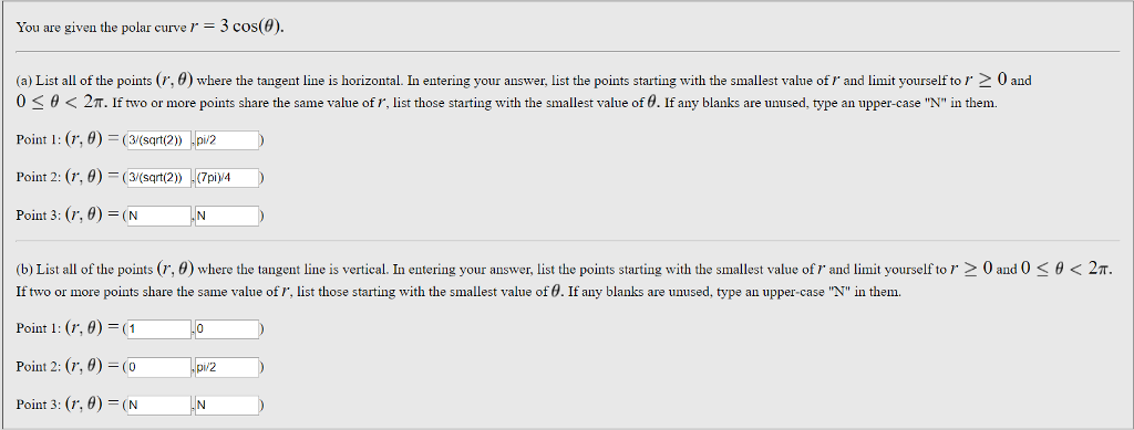 Solved You are given the polar curve r 3 cos(9) (a) List all | Chegg.com