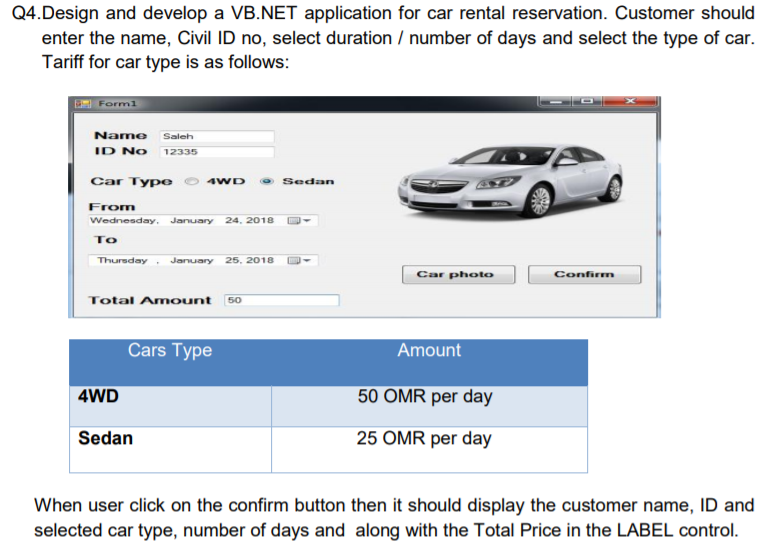 Solved Q4.Design and develop a VB.NET application for car | Chegg.com