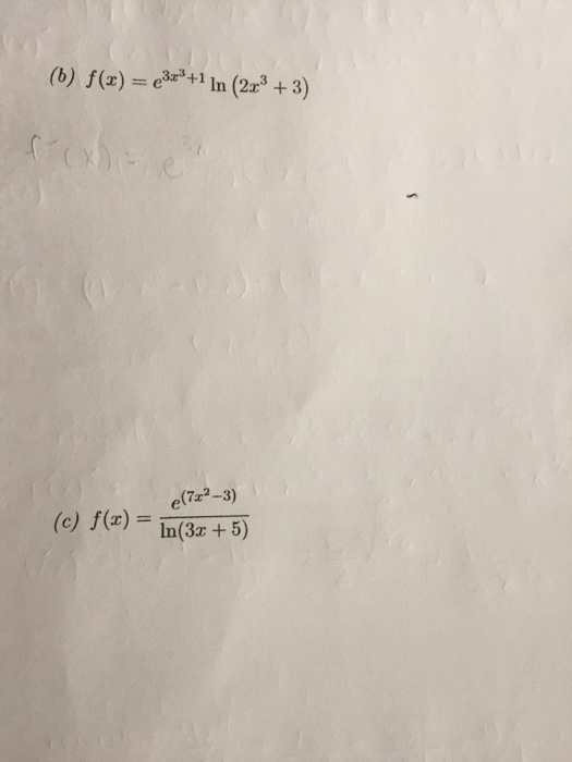 Solved Find the derivative f(X) = e^3x^3 + 1 ln(2x^3 + 3) | Chegg.com