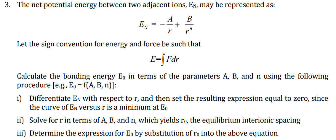Solved The net potential energy between two adjacent ions, | Chegg.com