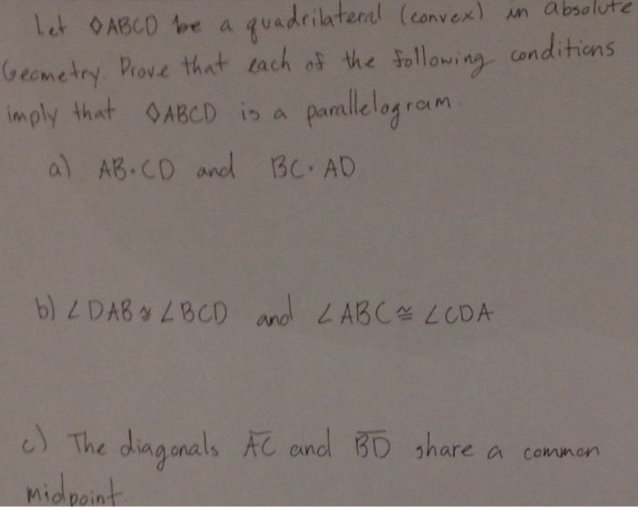 Solved Let ABCD be a quadrilateral (convex) in absolute | Chegg.com