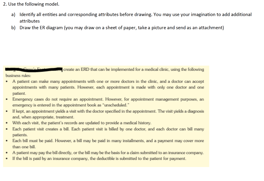 Solved 2. Use the following model Identify all entities and | Chegg.com
