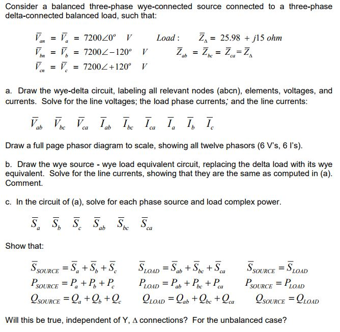 Solved Consider a balanced three-phase wye-connected source | Chegg.com