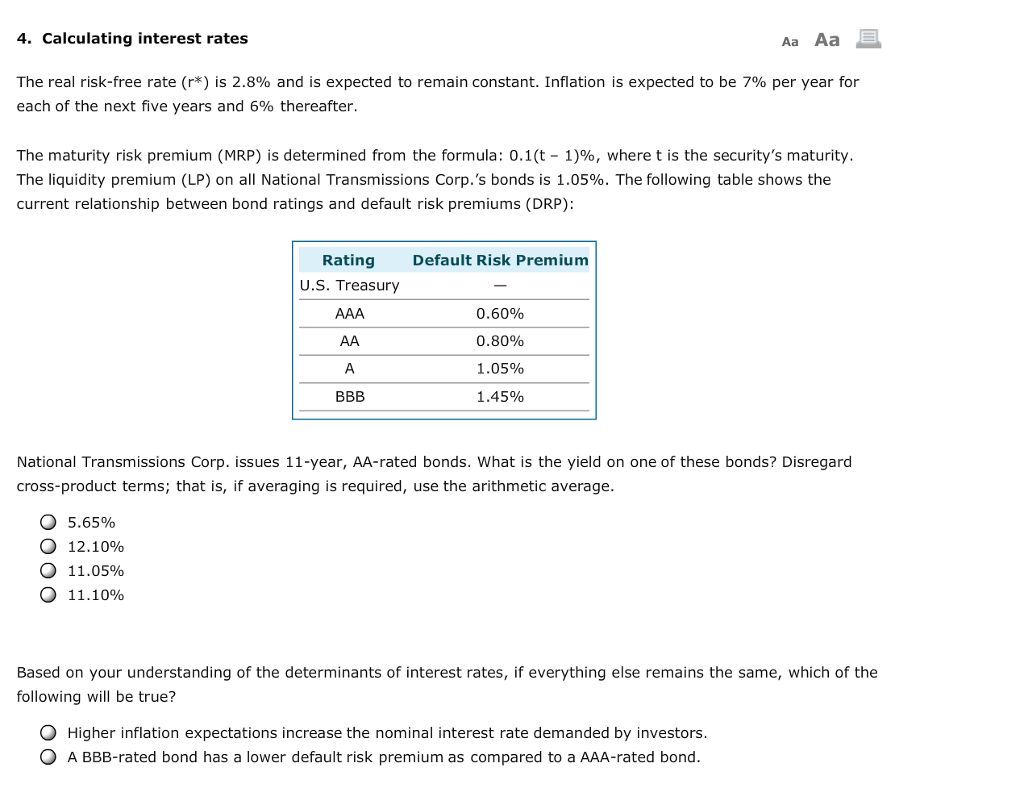 Solved The real risk-free rate (r*) is 2.8% and is expected | Chegg.com