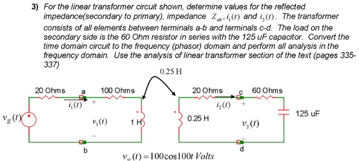 Solved For the linear transformer circuit shown, determine | Chegg.com