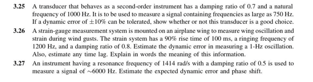 Solved 3.25 A transducer that behaves as a second-order | Chegg.com