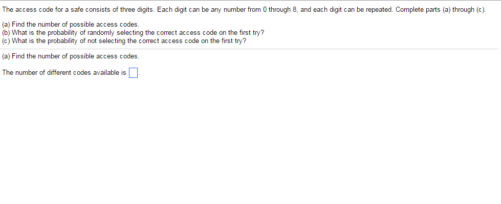 Solved The access code for a safe consists of three digits. | Chegg.com