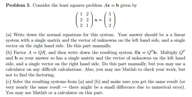 Solved Consider the least squares problem Ax = b given by | Chegg.com