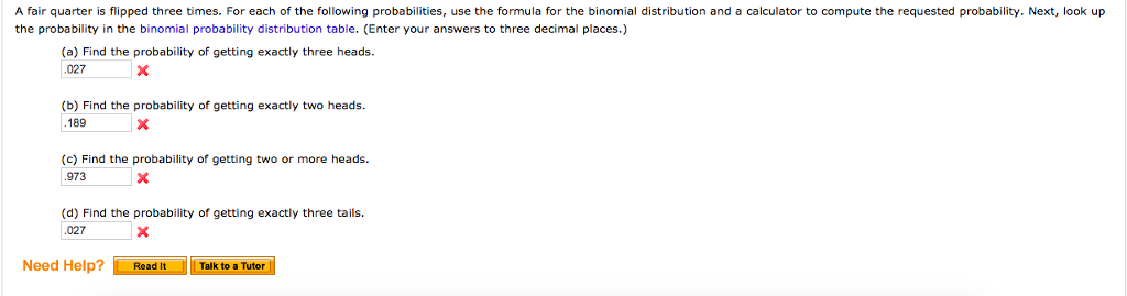 Solved A fair quarter is flipped three times. For each of | Chegg.com