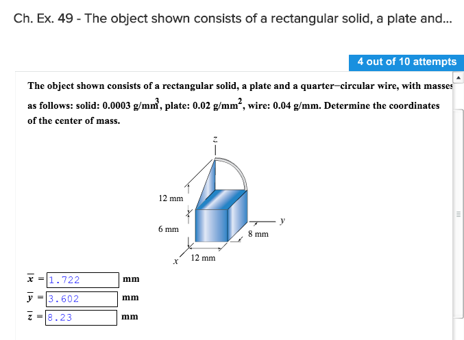 Solved Ch. Ex. 49 The object shown consists of a rectangular | Chegg.com