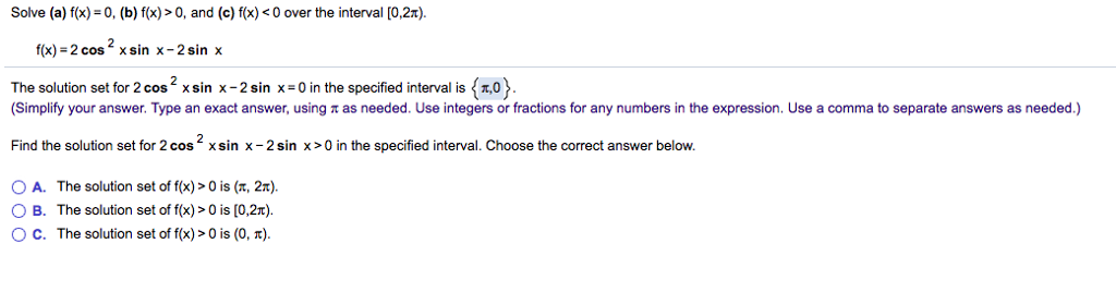 Solved solution set over the set interval [0,2pi). b.) | Chegg.com