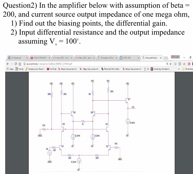 In the amplifier below with assumption of beta = 200, | Chegg.com