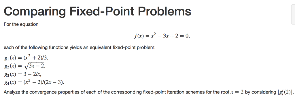 Solved Comparing Fixed-Point Problems For the equation f(x) | Chegg.com