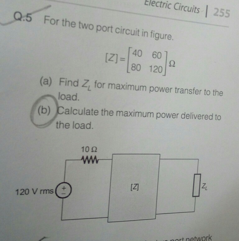 Solved lectric Circuits |255 Q.5 For the two port circuit in | Chegg.com