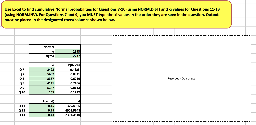 Solved Use Excel to find cumulative Normal probabilities for | Chegg.com