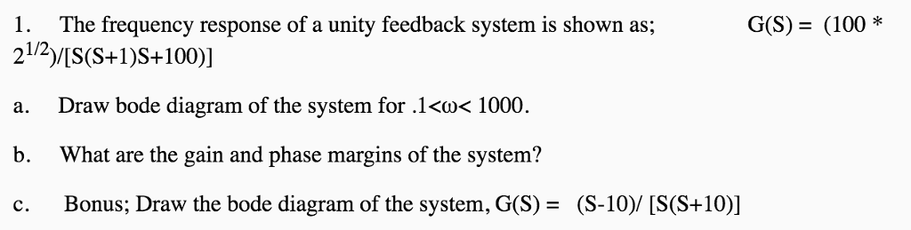 Solved The Frequency Response Of A Unity Feedback System Is 