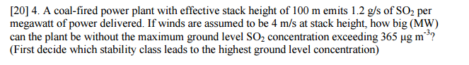 Solved A coal- fired power plant with effective stack height | Chegg.com