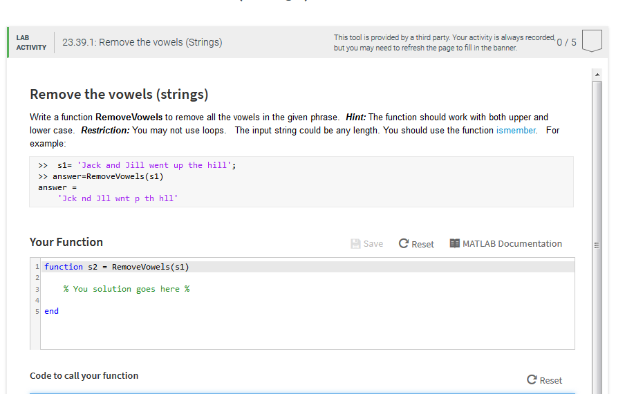 Solved LAB ACTIVITY 23.39.1: Remove the vowels (Strings) | Chegg.com