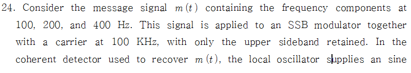 Solved 24. Consider the message signal m (t) containing the | Chegg.com