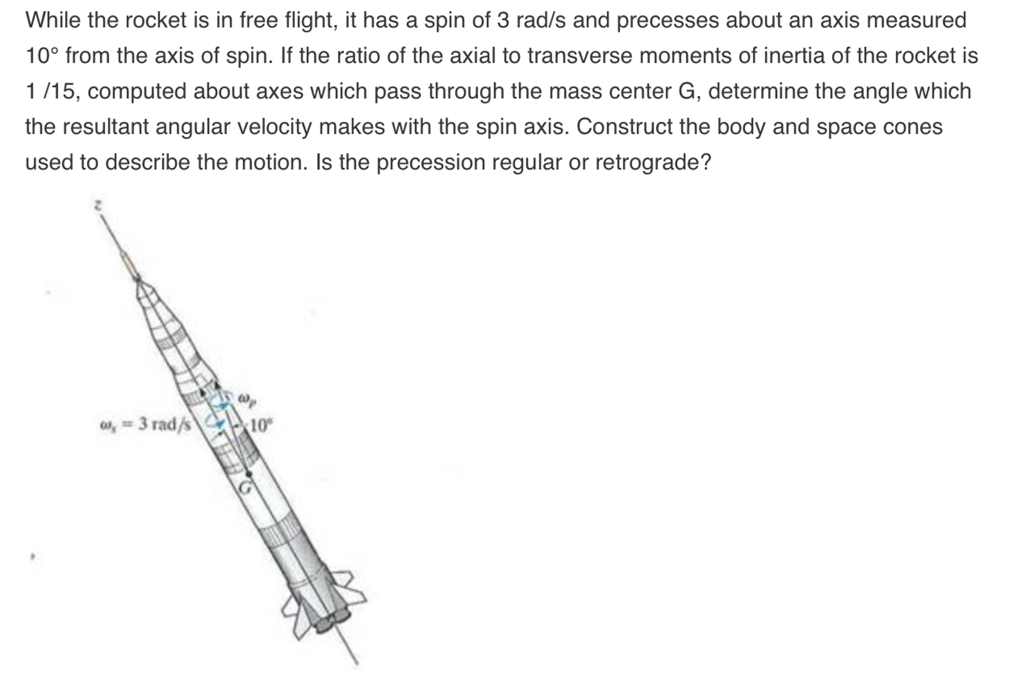 Solved While the rocket is in free flight, it has a spin of | Chegg.com