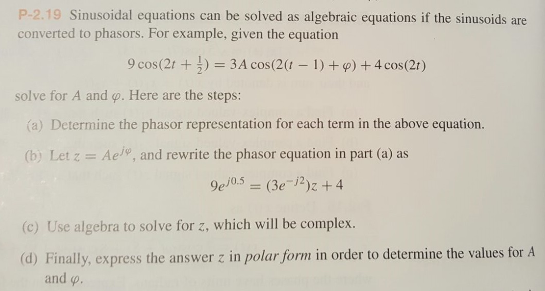 Solved Sinusoidal equations can be solved as algebraic | Chegg.com