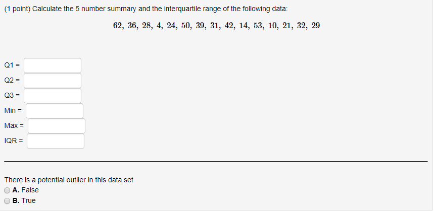 Solved 1 point) Calculate the 5 number summary and the | Chegg.com