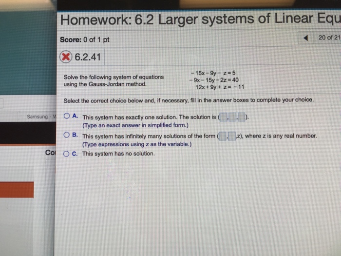 Solved Homework: 6.2 Larger systems of Linear Equ 20 of 21 | Chegg.com