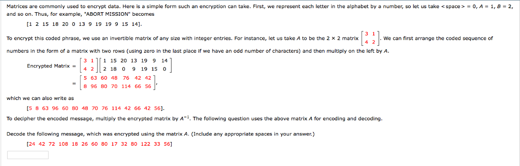 Solved Matrices are commonly used to encrypt data. Here s a | Chegg.com