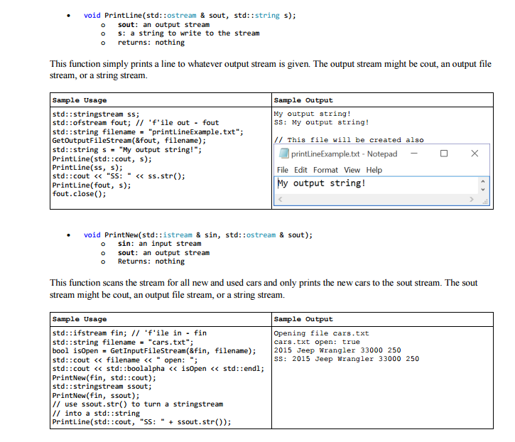 Solved This function simply prints a line to whatever output | Chegg.com