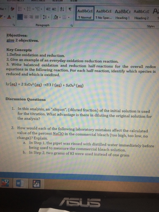 Key Concepts 1 Define Oxidation And Reduction 2