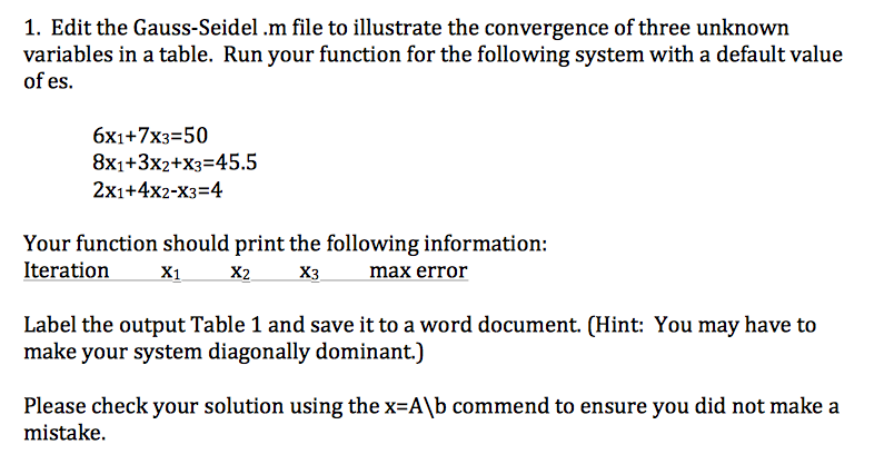 Solved Edit the Gauss-Seidel .m file to illustrate the | Chegg.com