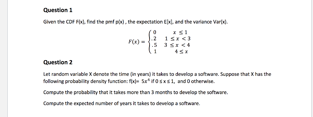 Solved Question 1 Given The Cdf F X Find The Pmf P X The