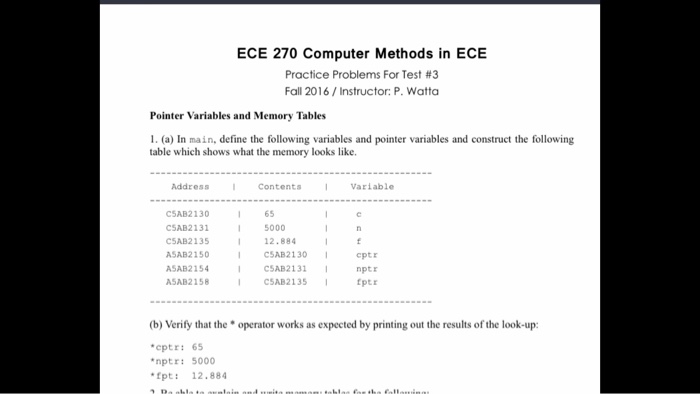 Solved Pointer Variables and Memory Tables In main, define | Chegg.com