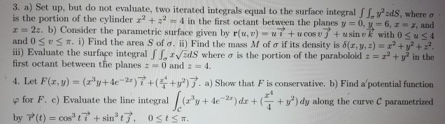 Solved 3 a) Set up, but do not evaluate, two iterated | Chegg.com