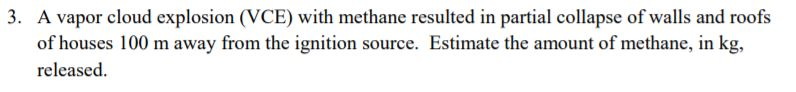 Solved 3. A vapor cloud explosion (VCE) with methane | Chegg.com