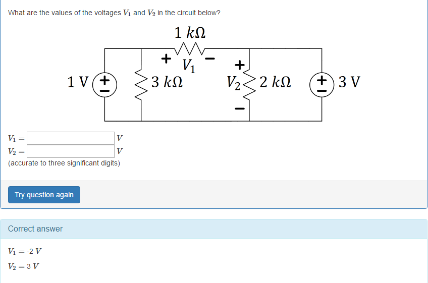 Solved What are the values of the voltages V1 and V2 in the | Chegg.com