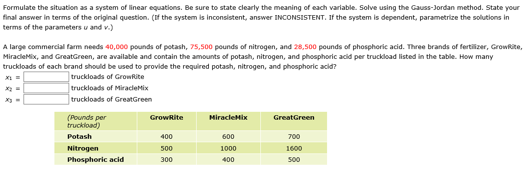 Solved Formulate the situation as a system of linear | Chegg.com