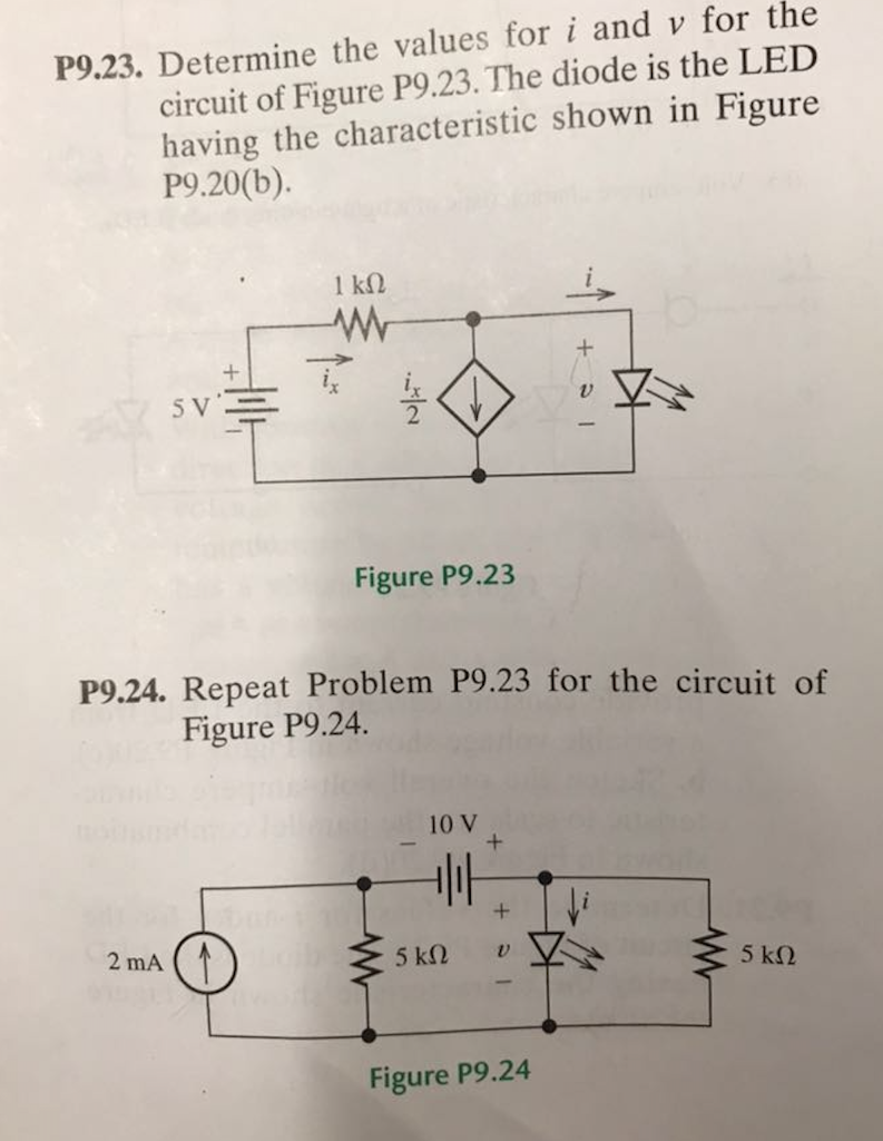 Solved P9.23. Determine the values for i and v for the | Chegg.com