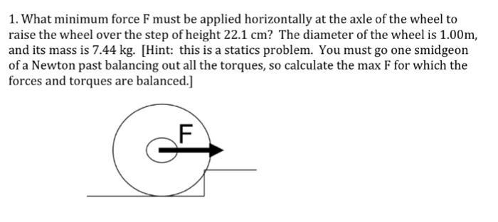 Solved 1. What minimum force F must be applied horizontally | Chegg.com