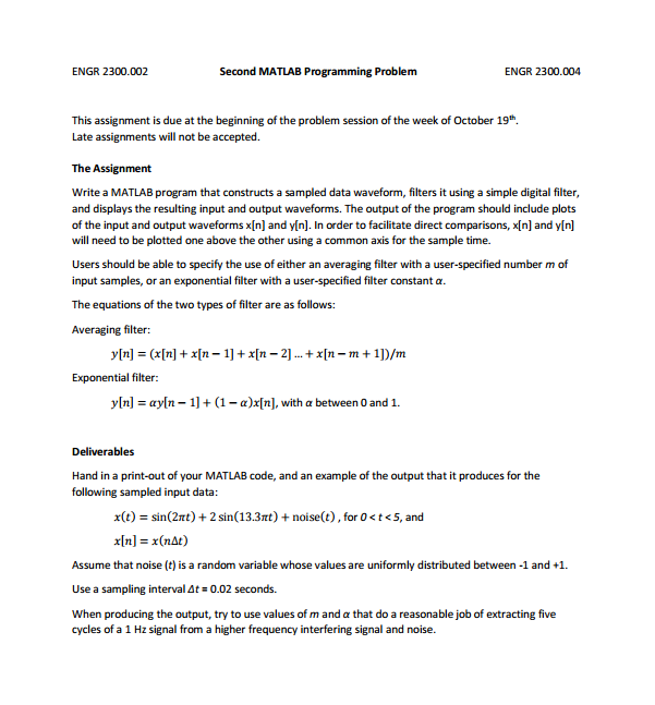 Solved MATLAB. This assignment is from my ENGR 2300 Linear | Chegg.com