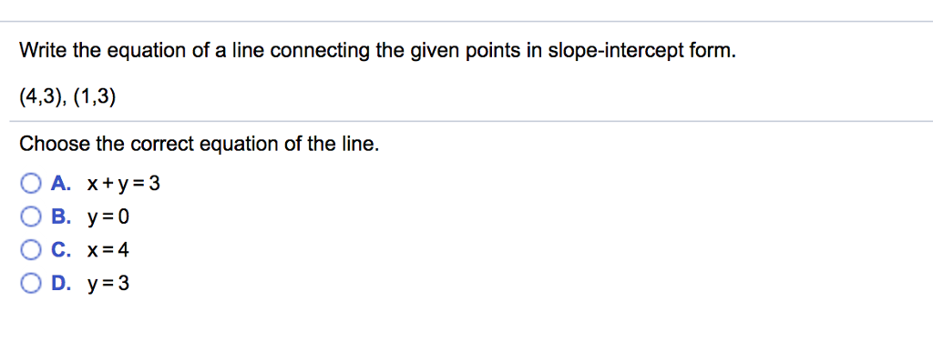 Solved Write the equation of a line connecting the given | Chegg.com