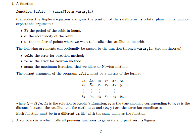 Solved 1 Goal In orbital mechanics, the position of an | Chegg.com